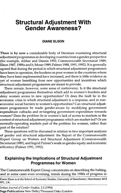 Structural Adjustment With Gender Awareness Diane Elson 1994
