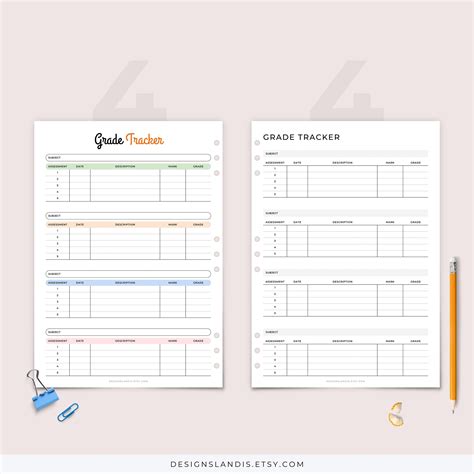 Grade Tracker Printable Assignment Tracker Teacher Grade Log Student