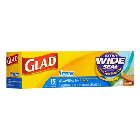 Glad Zipper Lock Storage Freezer Bags Gallon Size 15 Count