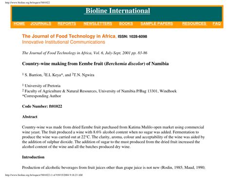 Pdf Country Wine Making From Eembe Fruit Berchemia Discolor Of Namibia