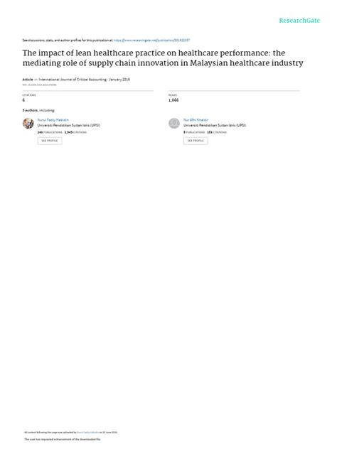 The Impact Of Lean Healthcare Practice On Healthcare Performance The