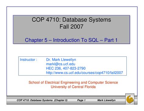 Introduction To Structured Query Language Database Systems Cop 4710 Docsity