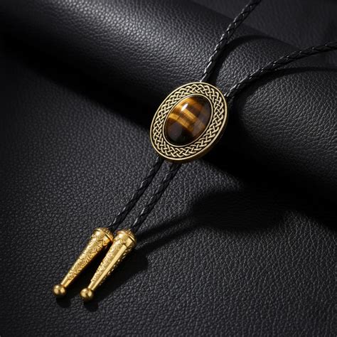 Boho Cowboy Bolo Tie Celtic Knot Design Gold Plated Western Necktie