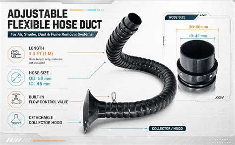 50mm Od Articulated Hose 3ft 1m Long Air Extractor Flexible Duct