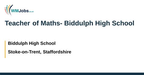 Teacher Of Maths Biddulph High School Job With Biddulph High School
