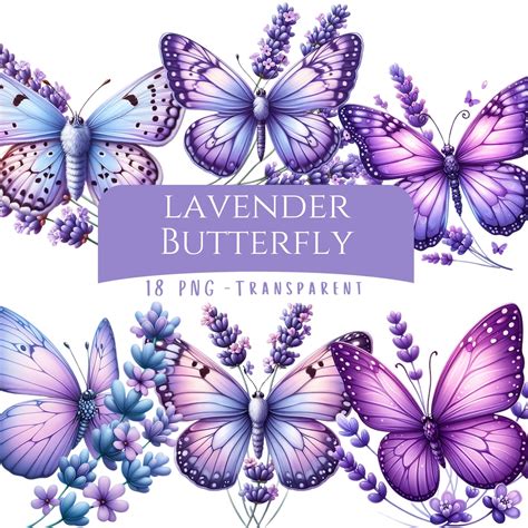 Lavender Butterfly Clipart Bundle 18 Png Cute Purple Watercolor Floral
