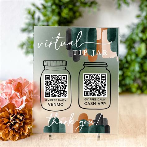 Virtual Tip Jar Frosted Acrylic Sign Editable Business Sign Scannable