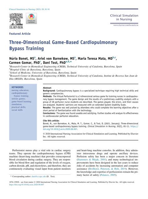 Pdf Three Dimensional Game Based Cardiopulmonary Bypass Training