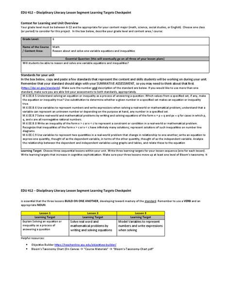 Dl Lesson Segment Checkpoint Learning Targets Template By Patrick