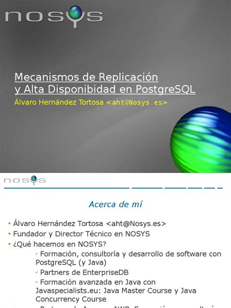 Replicacion Y Alta Disponibilidad En Postgresql Pdf Postgre Sql Apoyo