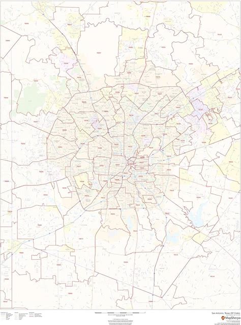 San Antonio Zip Code Map San Antonio Tx Wall Map By Kappa The Map