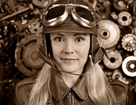 Woman Wearing Aviator Cap And Goggles In Steampunk Style Premium Ai