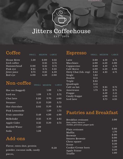 Online Menu Of Jitters Coffeehouse And Drive Through Restaurant Laurel
