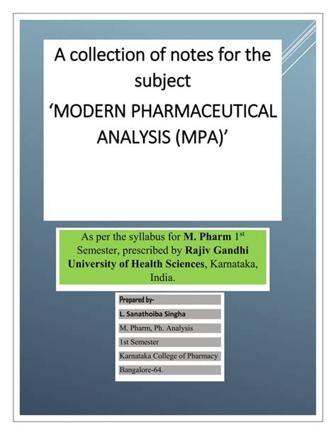 A Collection Of Notes For The Subject Modern Pharmaceutical Analysis