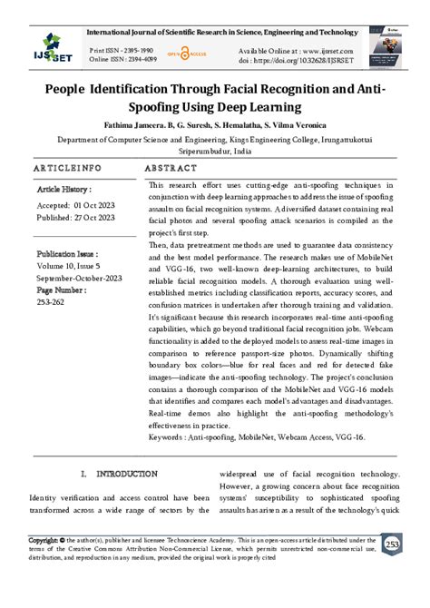 Pdf People Identification Through Facial Recognition And Anti Spoofing Using Deep Learning
