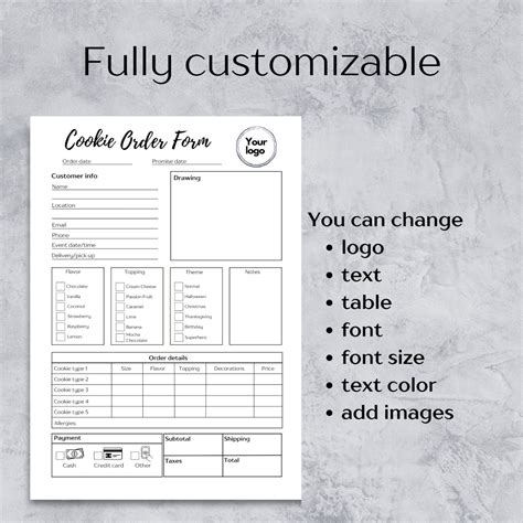 Editable Cookie Order Form Template Printable Bakery Order Form A4 Us Letter Etsy