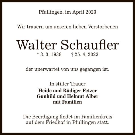 Traueranzeigen Von Walter Schaufler Trauer Gea De