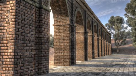 Architectural Brick Arcade With Arches Illuminated By Sunlight