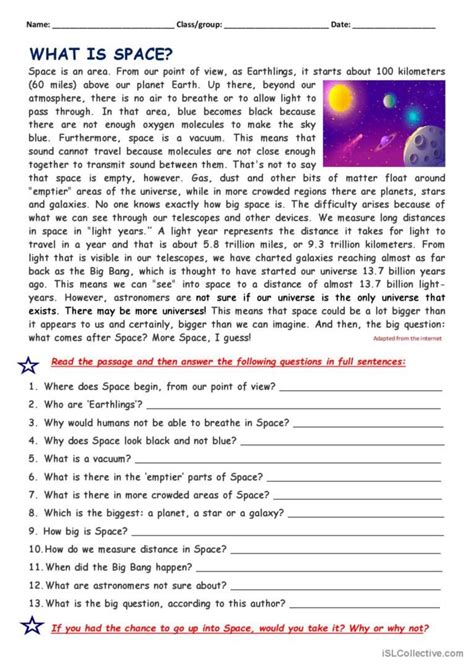 What Is Space Science Worksheets For Grade 8 Reading For Elementary