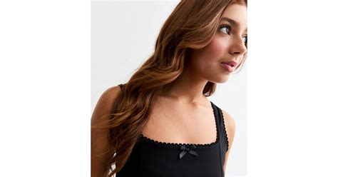 Girls Black Lace Trimmed Dress New Look