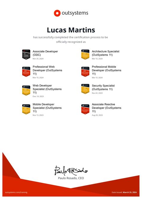 Lucas Martins On Linkedin Thrilled To Have Earned The Outsystems