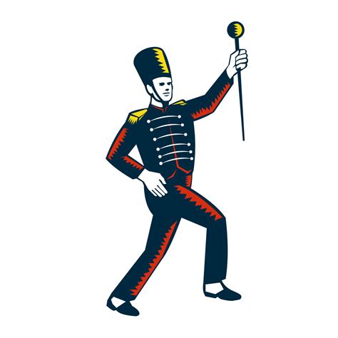 Drum Major Marching Band Leader Woodcut 12391214 Vector Art At Vecteezy