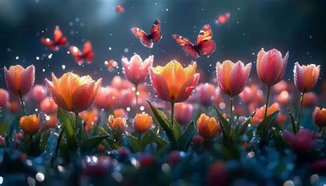 Dewy Tulip Wallpaper Spring Floral Background For Laptop And Phone In 2025 Pink Flowers