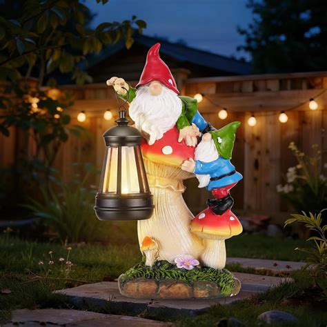 Paxato Garden Gnomes Outdoor Statues With Light Gnomes Decorations For