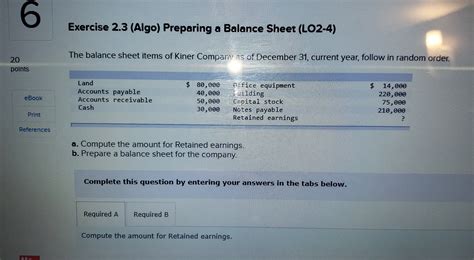 solved exercise 2 3 algo preparing a balance sheet lo2 4