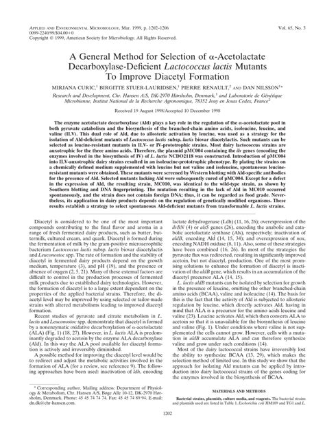 Pdf A General Method For Selection Of Alpha Acetolactate