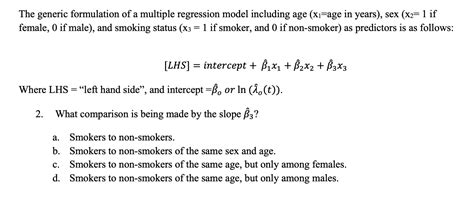 Solved The Generic Formulation Of A Multiple Regression