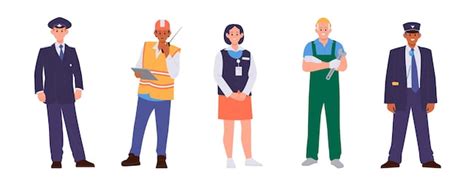 Premium Vector Isolated Set Of People Train Worker Staff Cartoon
