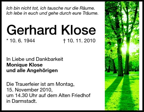 Traueranzeigen Von Gerhard Klose Vrm Trauer De
