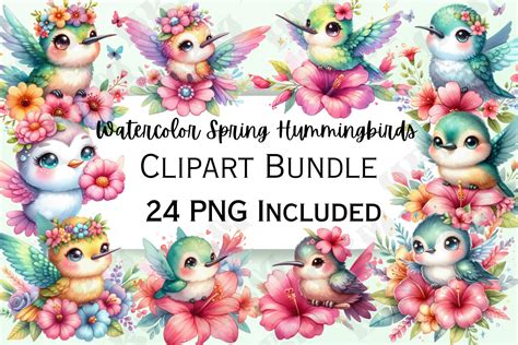 Cute Watercolor Hummingbird Clipart Graphic By Hbm Clipart · Creative