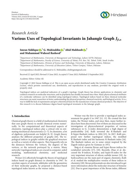 Pdf Research Article Various Uses Of Topological Invariants In