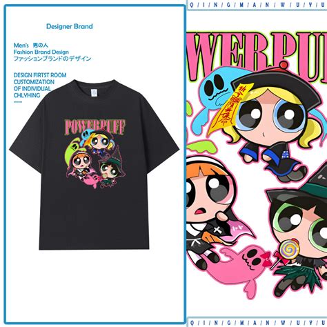[พร้อมส่ง]halloween Dark Storm Powerpuff Girls Cartoon Coupl S 5xl คอกลม Y2k สีดำ รัดรูป