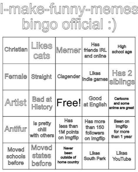 I Make Funny Memes Bingo Blank Template Imgflip