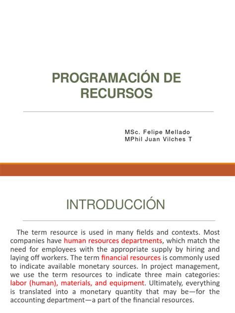 Programación De Recursos Msc Felipe Mellado Mphil Juan Vilchest Pdf