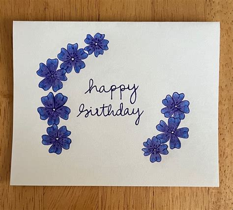 Happy Birthday Card With Blue Flowers