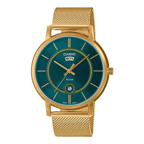 Jual Casio [clearance Mar] Jam Tangan Pria Casio General Mtp B120mg 3avdf Green Dial Gold Mesh