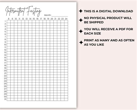 Monthly Intermittent Fasting Tracker Printable Journal Page Food