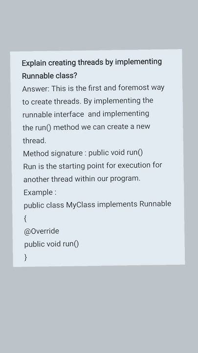 Explain Creating Threads By Implementing Runnable Class Java Interview