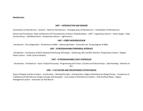 Mechatronics Syllabus Pdf
