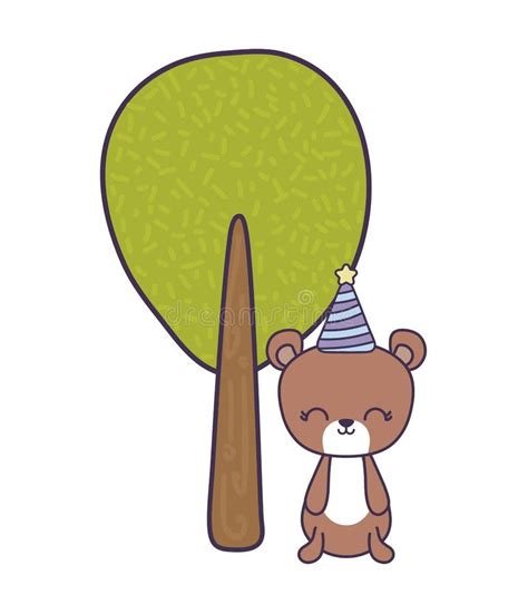 Cute Bear With Hat Party And Tree Plant Stock Illustration Illustration Of Funny Happy 146029906