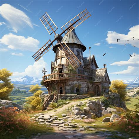Premium Photo Stylized Medieval Windmill