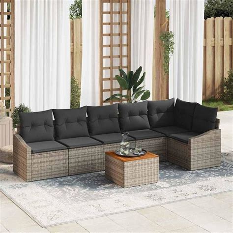 Garden Sofa Set With Cushion 7 Pcs Grey Poly Rattan Vidaxl Big W