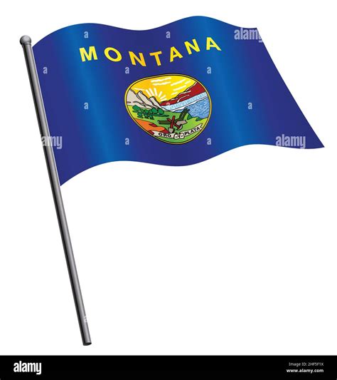 Montana Mt State Flag Silk Accurate Correct Waving Flowing On Flagpole