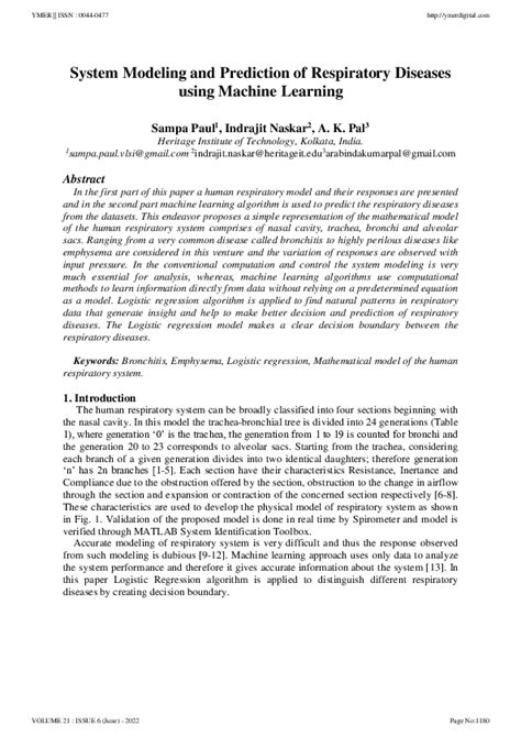 Pdf System Modeling And Prediction Of Respiratory Diseases Using