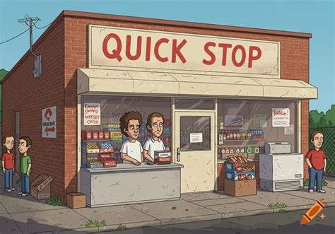 A Cartoon Depiction Of The Quick Stop Convenience Store From Clerks