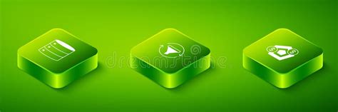 Set Isometric Sales Funnel With Chart Financial Growth And Server Icon